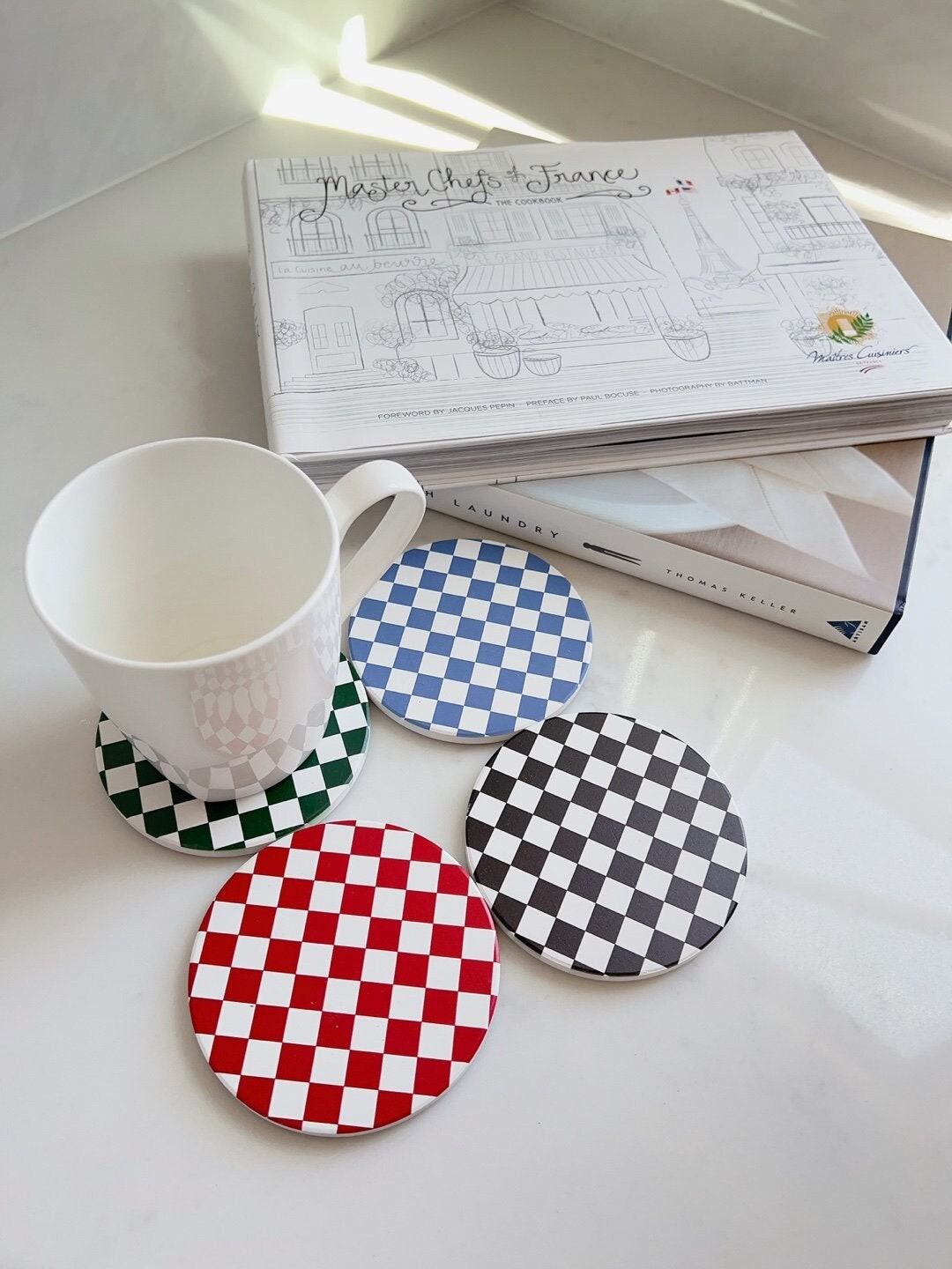 Checkered Pattern Ceramic Coasters Set, Checkerboard, Home Gift - Etsy