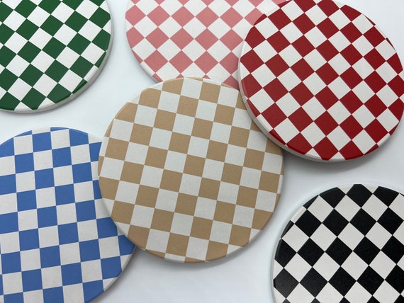 Checkered Pattern Ceramic Coasters Set Checkerboard Home - Etsy