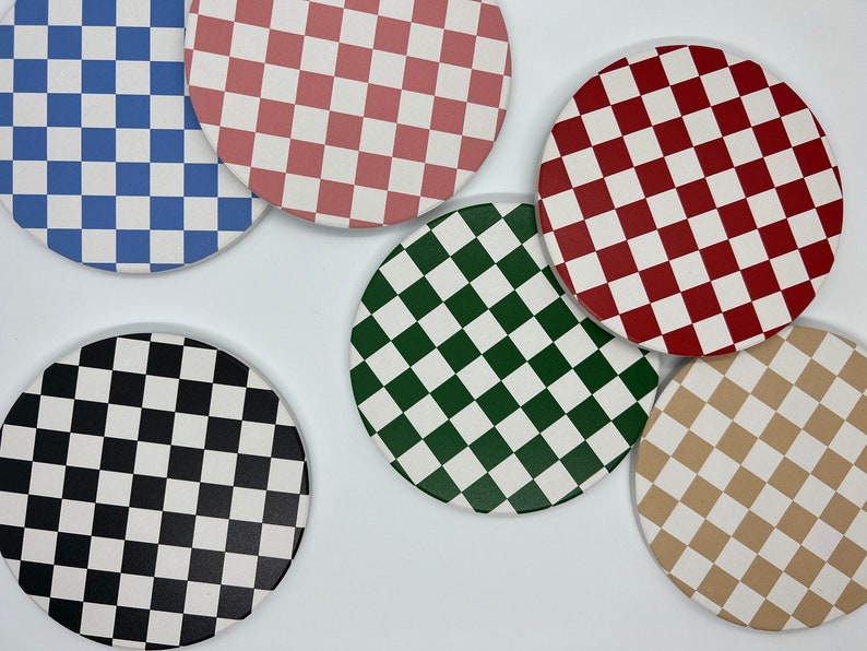 Checkered Pattern Ceramic Coasters Set, Checkerboard, Home Gift - Etsy