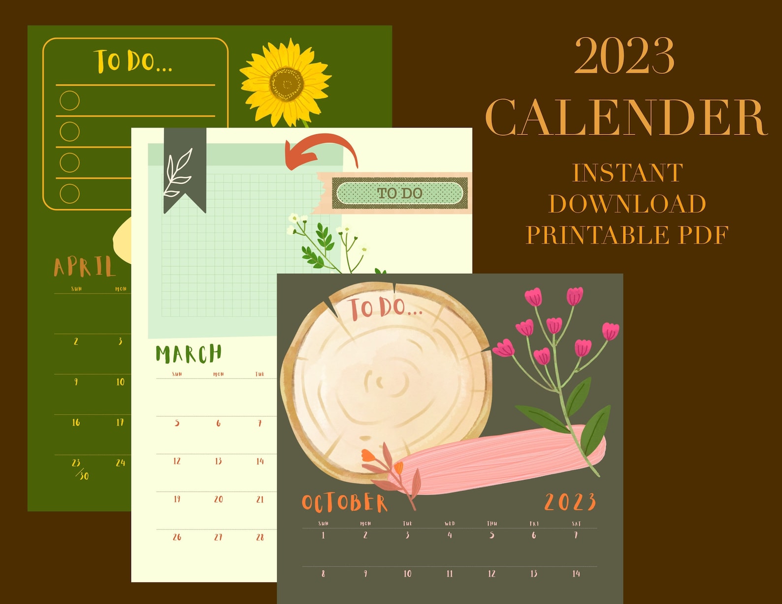 2023 Calendar Printable 2023 Monthly Calendar 2023 Nature Theme ...