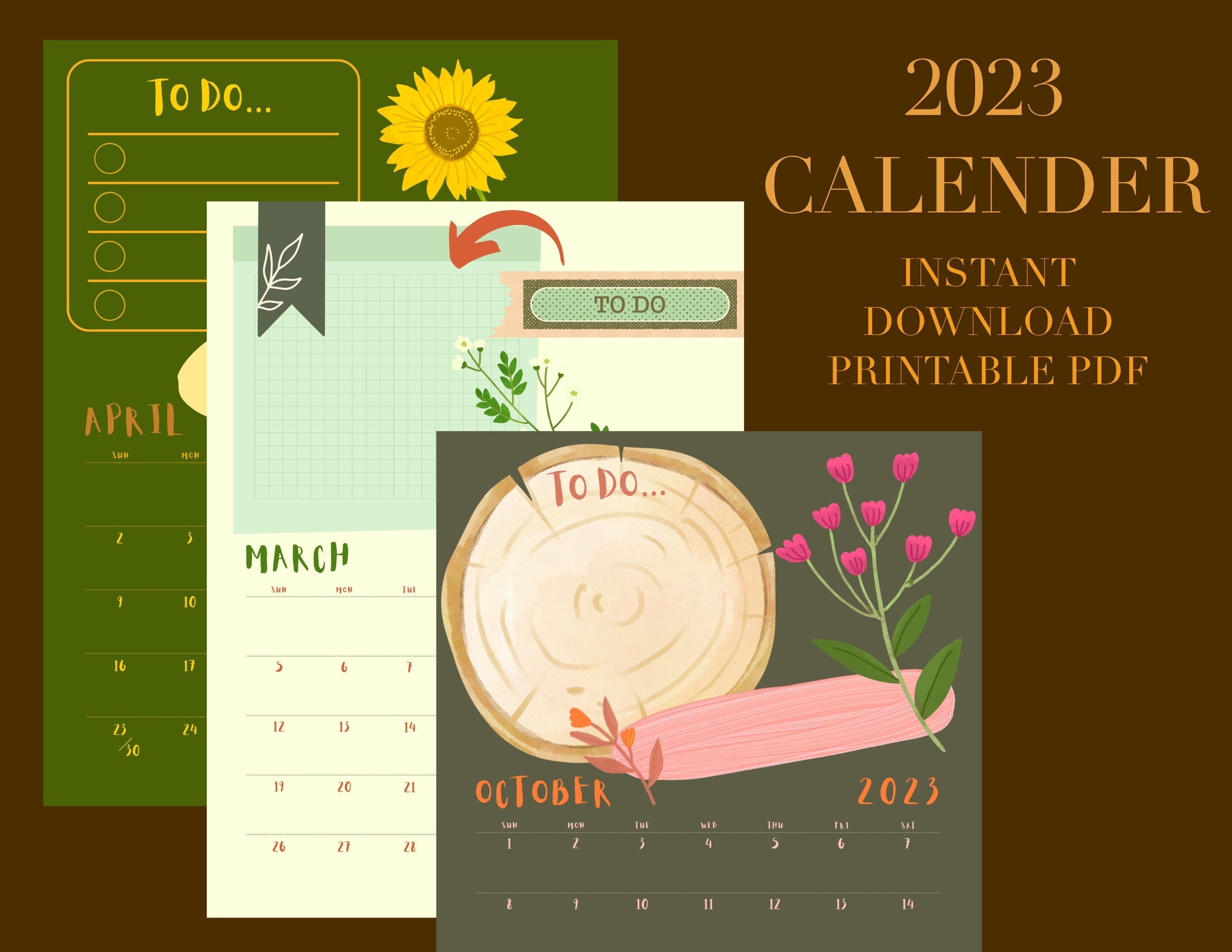 2023 Calendar Printable 2023 Monthly Calendar 2023 Nature Theme ...