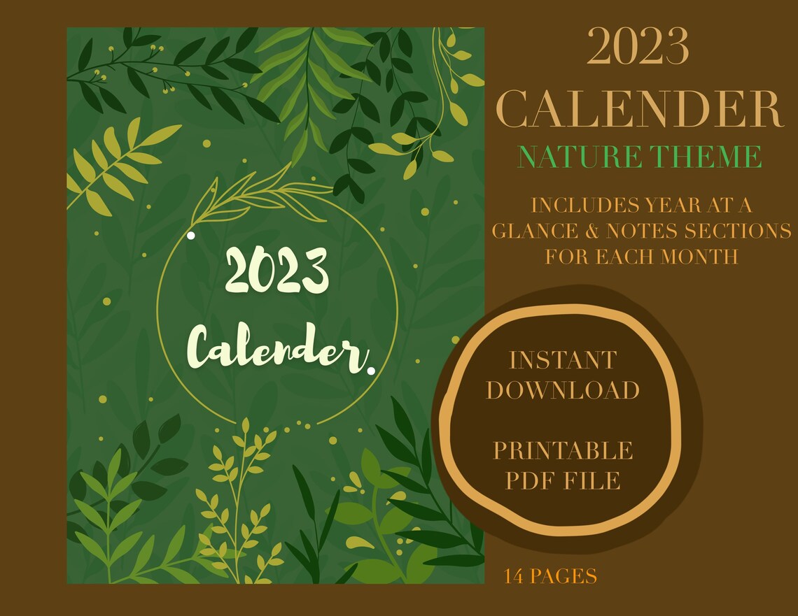 2023 Calendar Printable 2023 Monthly Calendar 2023 Nature Theme ...