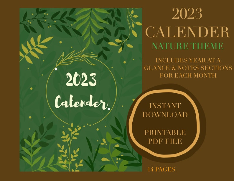 2023 Calendar Printable 2023 Monthly Calendar 2023 Nature Theme ...