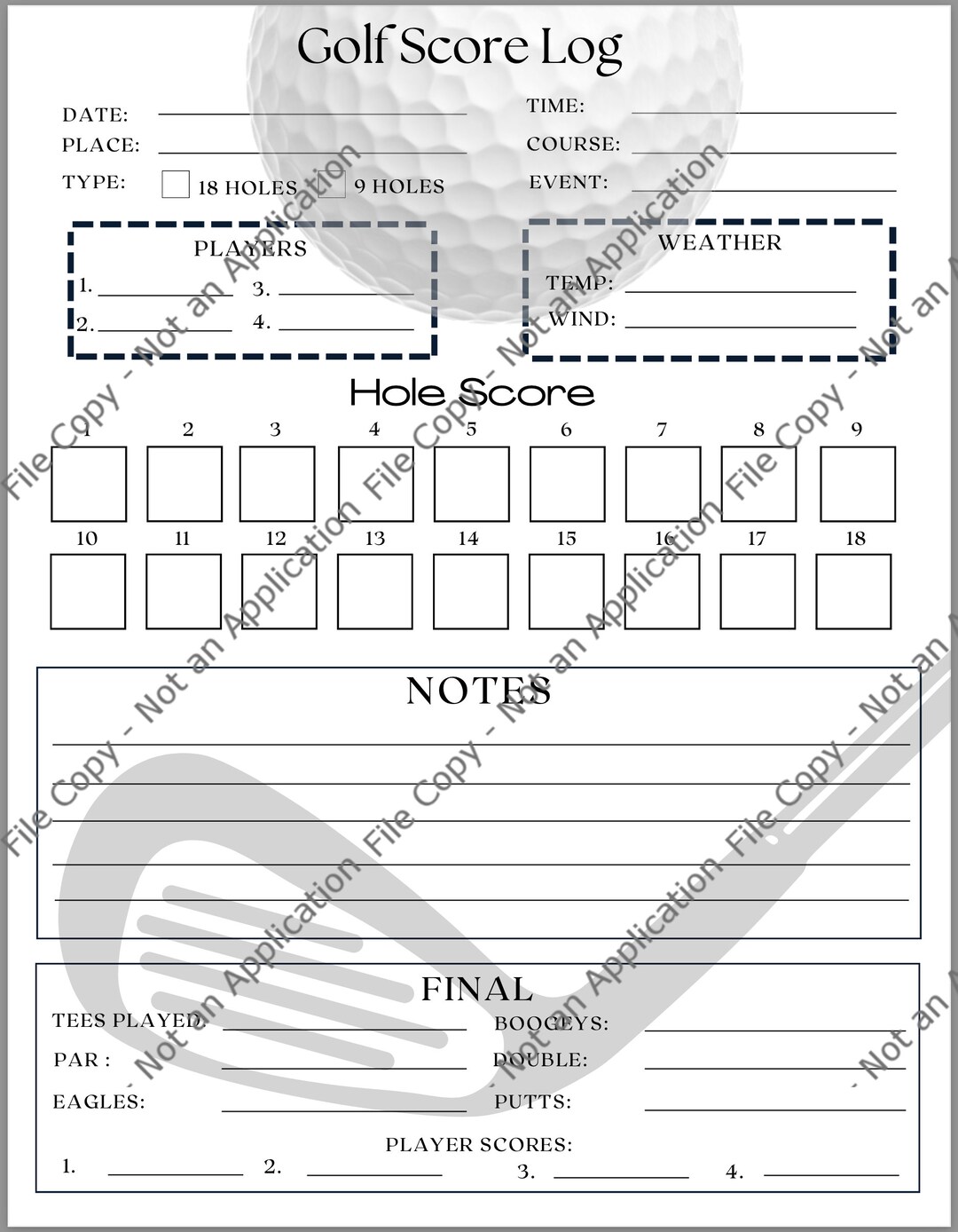 Golf Tracker - Instant Digital Download Simple Layout! - Etsy