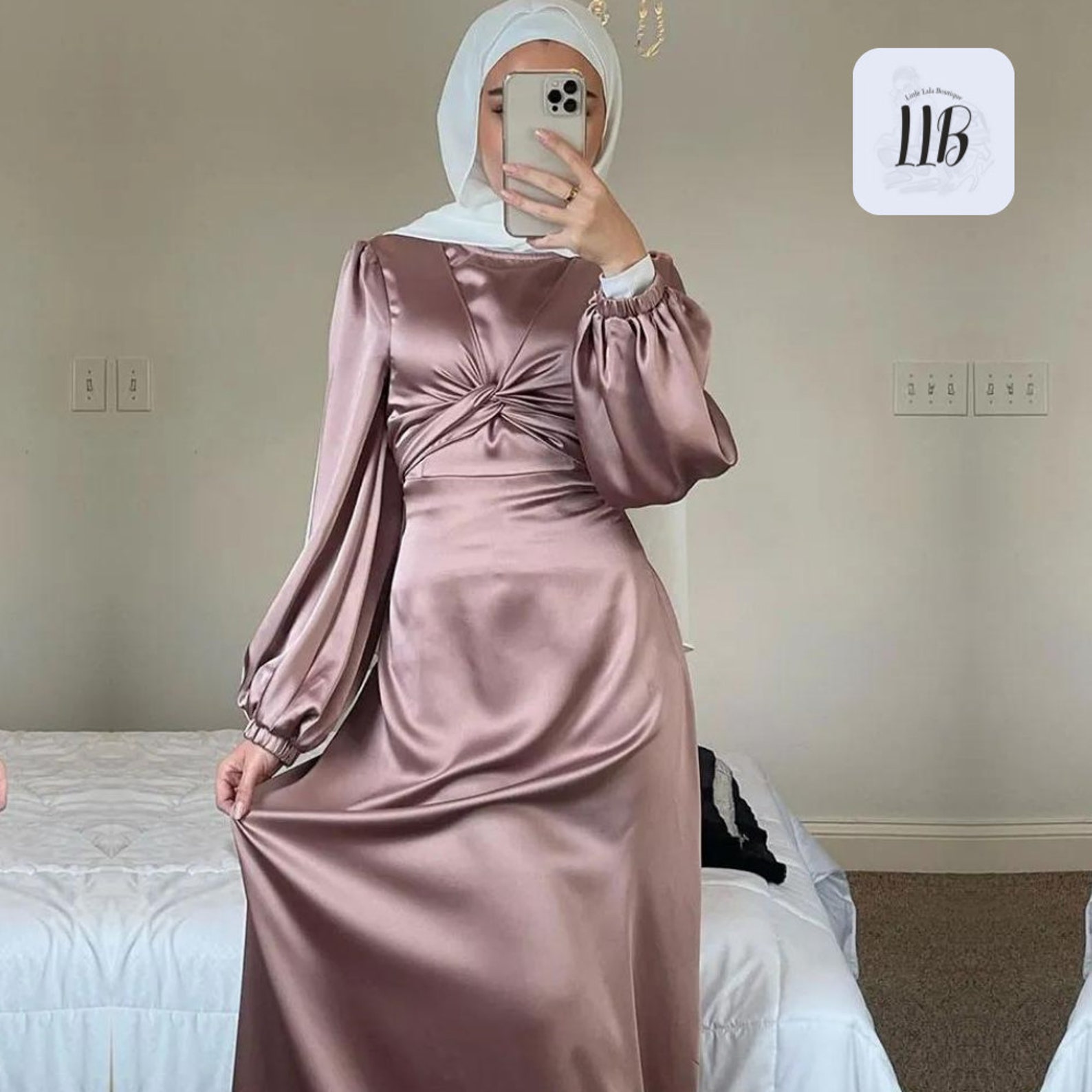 Purple Modest Silk Wrap Dress Long Sleeve Elegant Silk Dress, Puff ...