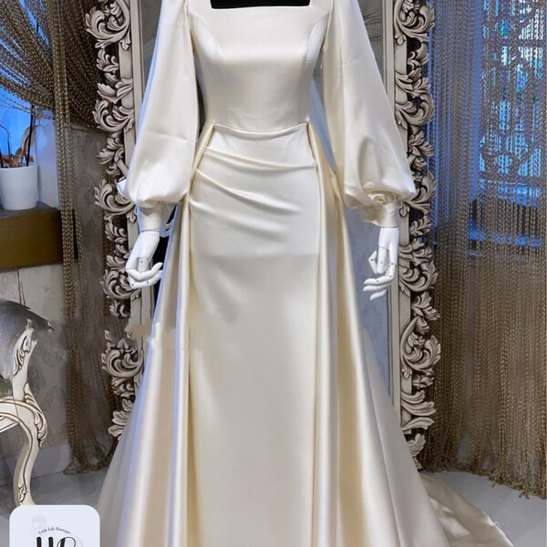 Modest White Satin Dress - Etsy