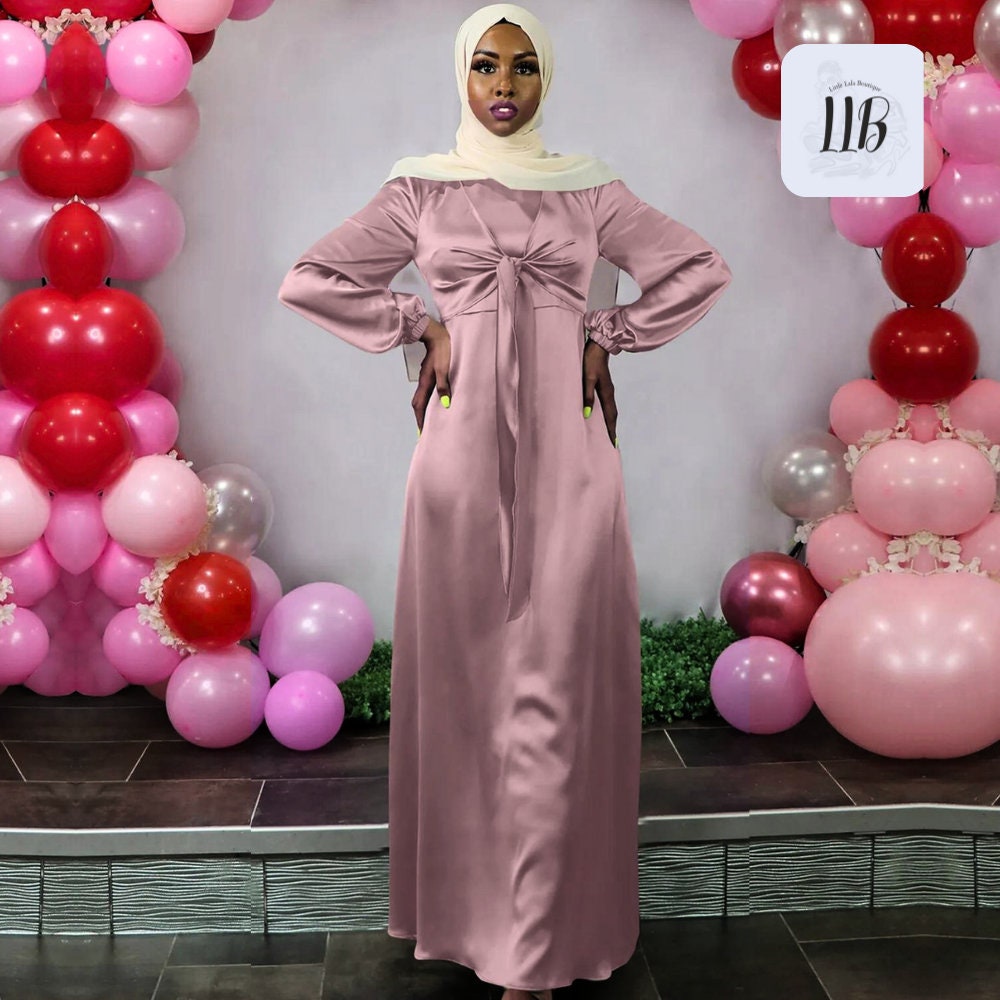 Purple Modest Silk Wrap Dress Long Sleeve Elegant Silk Dress, Puff ...