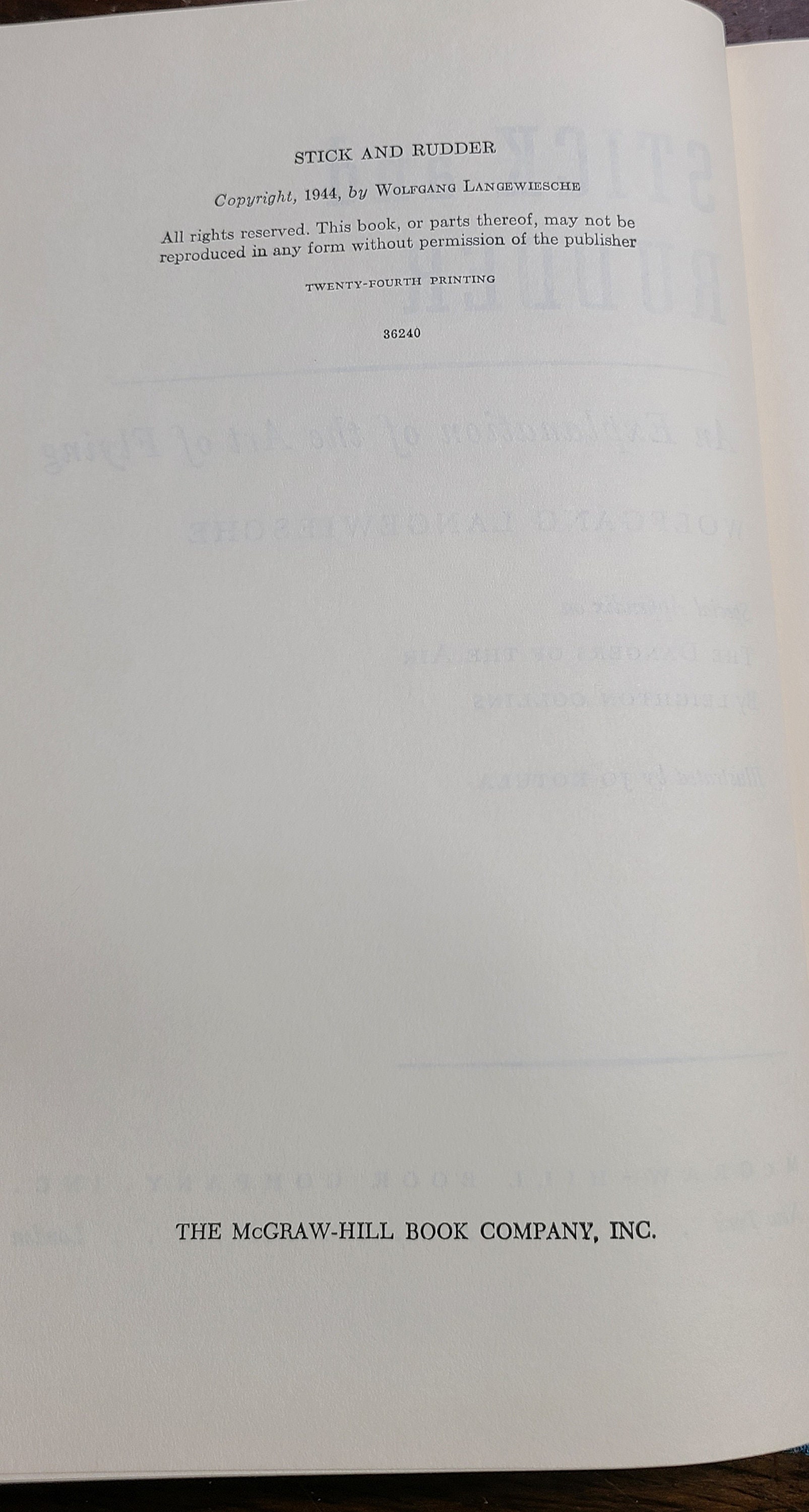 Stick and Rudder by Wolfgang Langewiesche 1944 24th Printing - Etsy