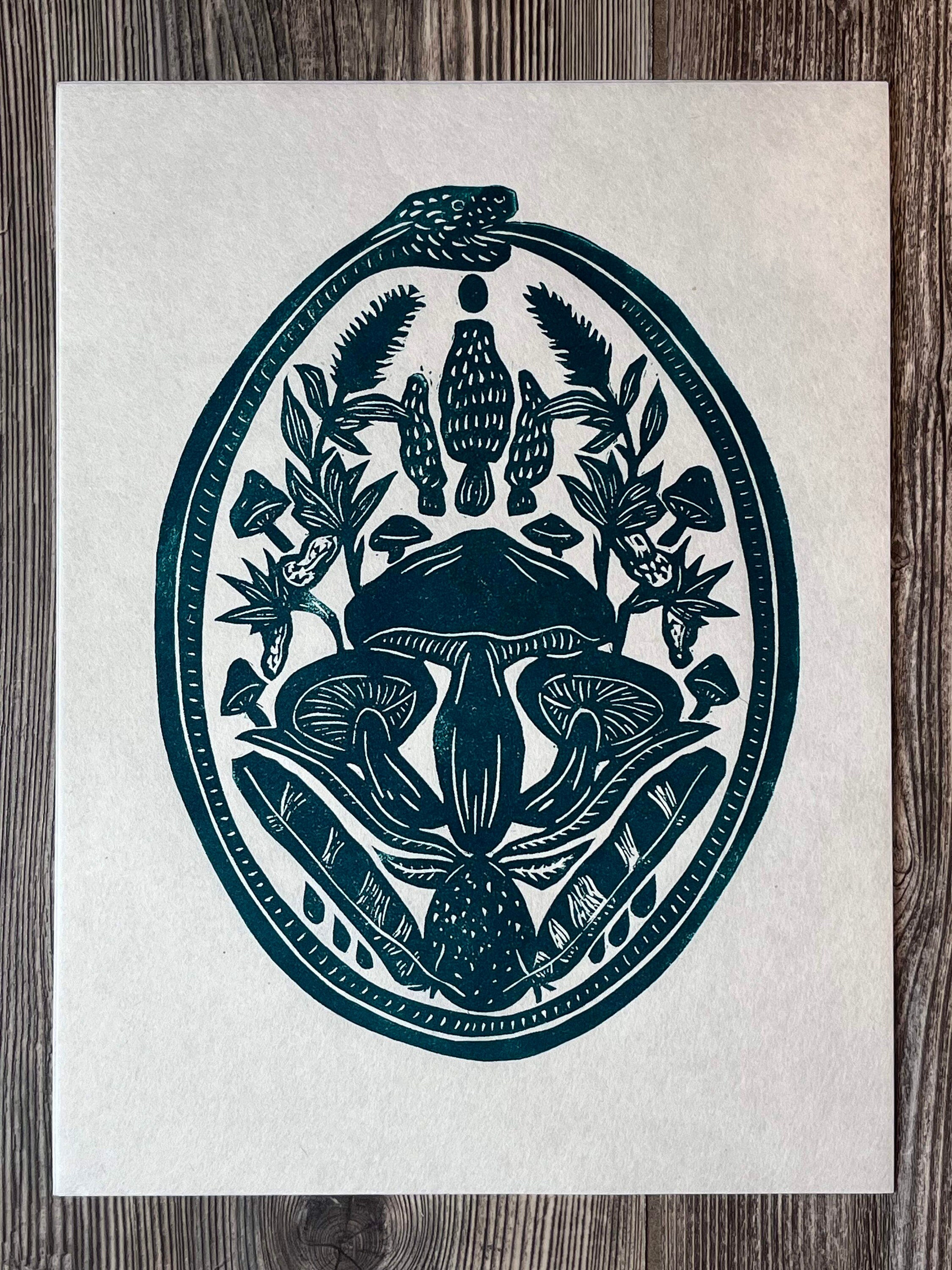 Snake and Plants Block Print whispers 2 - Etsy