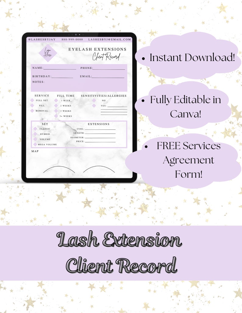 Lash Client Record, Editable Eyelash Extension Form, Esthetician, Lash ...