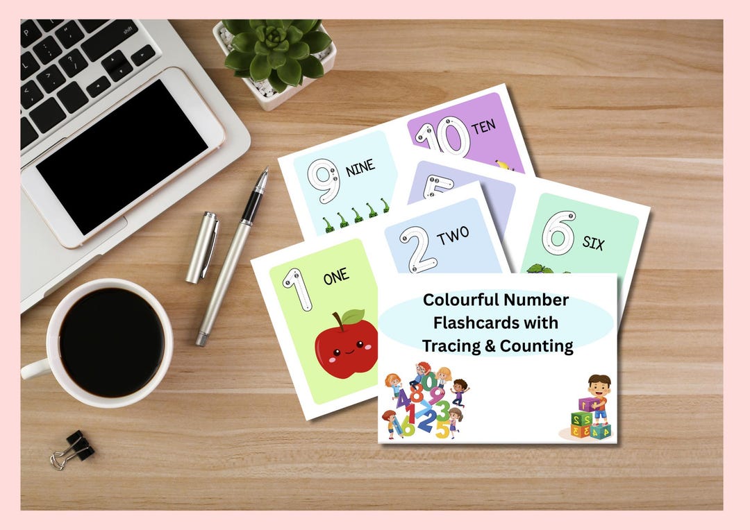 Number Flashcards 1–10 With Tracing and Counting | Six Pages Colourful ...