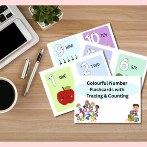 Number Flashcards 1–10 With Tracing and Counting | Six Pages Colourful ...