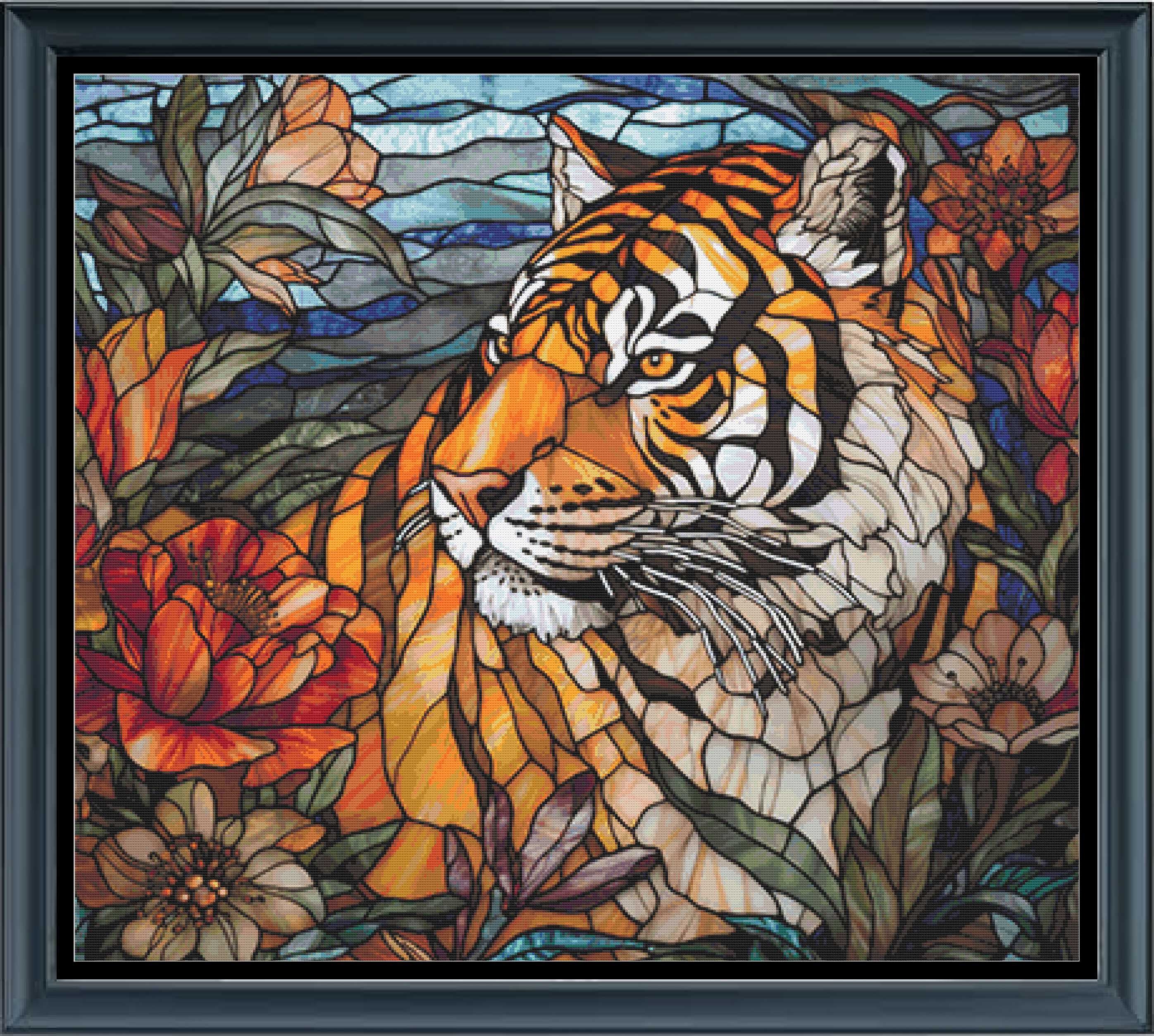 Stained Glass Cross Stitch Pattern Tiger 3 Sizes Full - Etsy Australia