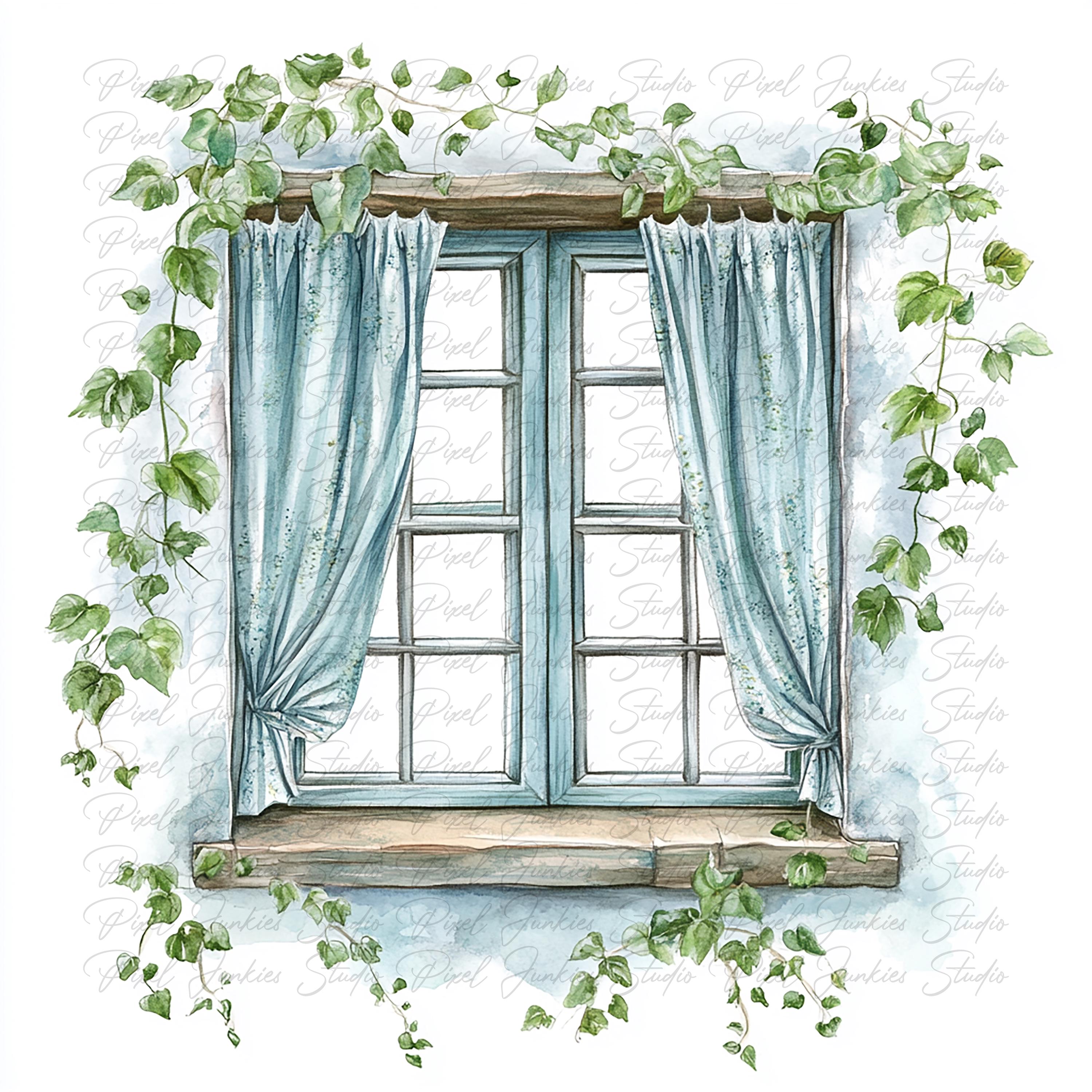 Watercolor Cottage Window Clipart Bundle: Cottagecore Plant Images (JPG ...