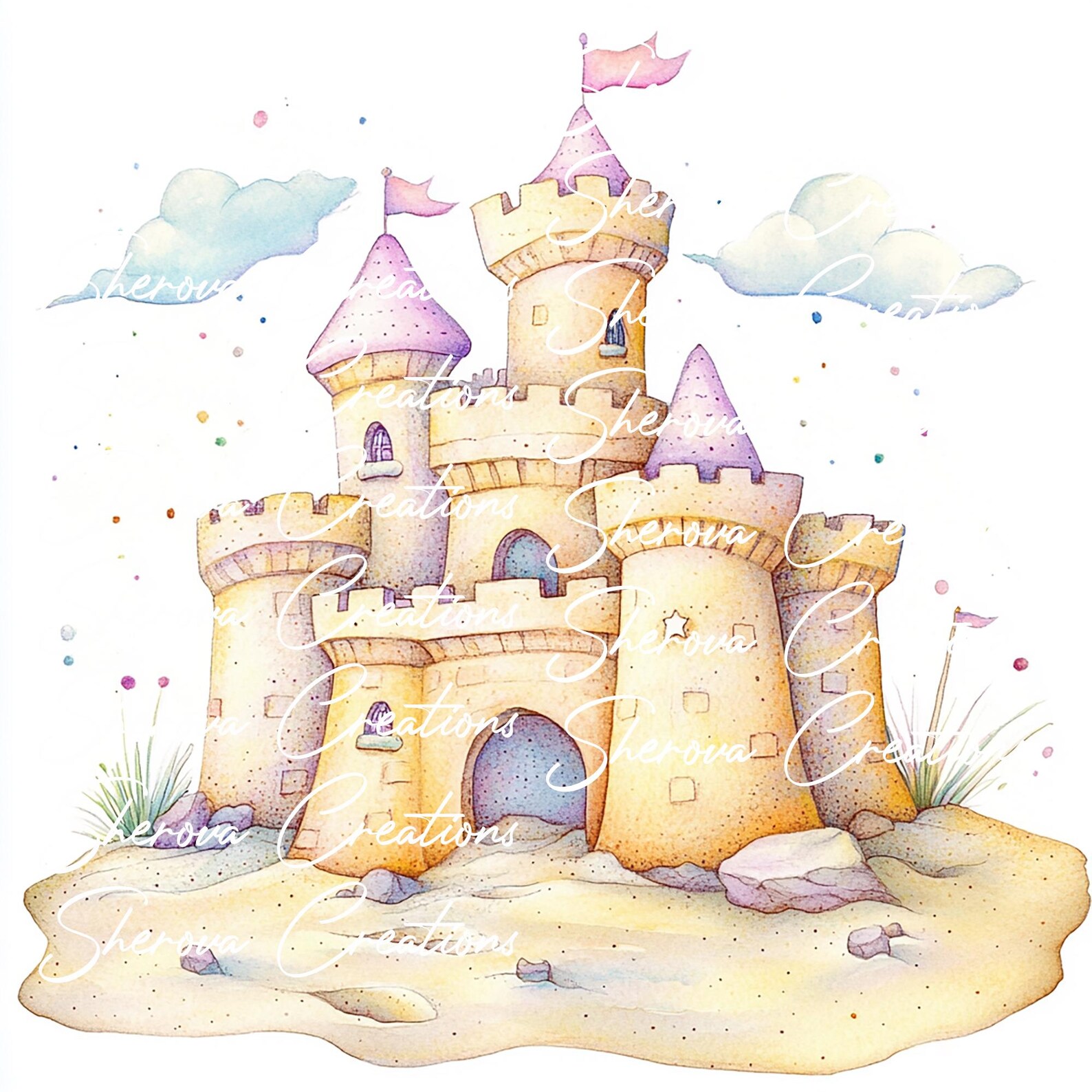 Sandcastle Clipart Bundle: Watercolor Beach Castle Art (JPG) - Etsy