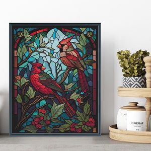 Stained Glass Cardinal Counted Cross Stitch Pattern ** Digital ...