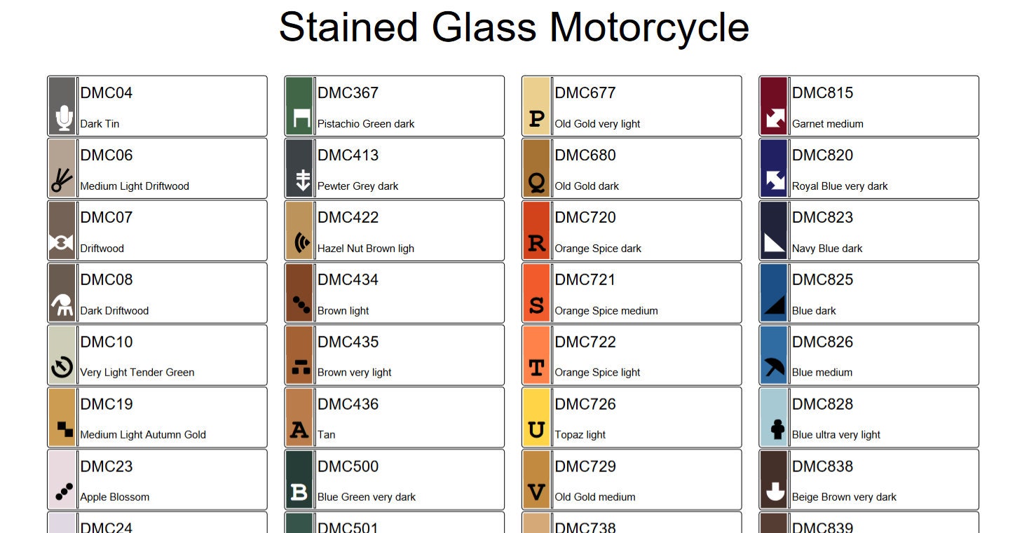 Stained Glass Motorcycle Cross Stitch Pattern 3 Sizes Full Coverage ...