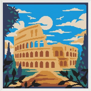 Colosseum Rome Cross Stitch Pattern, DIY Needlepoint Design, Modern ...