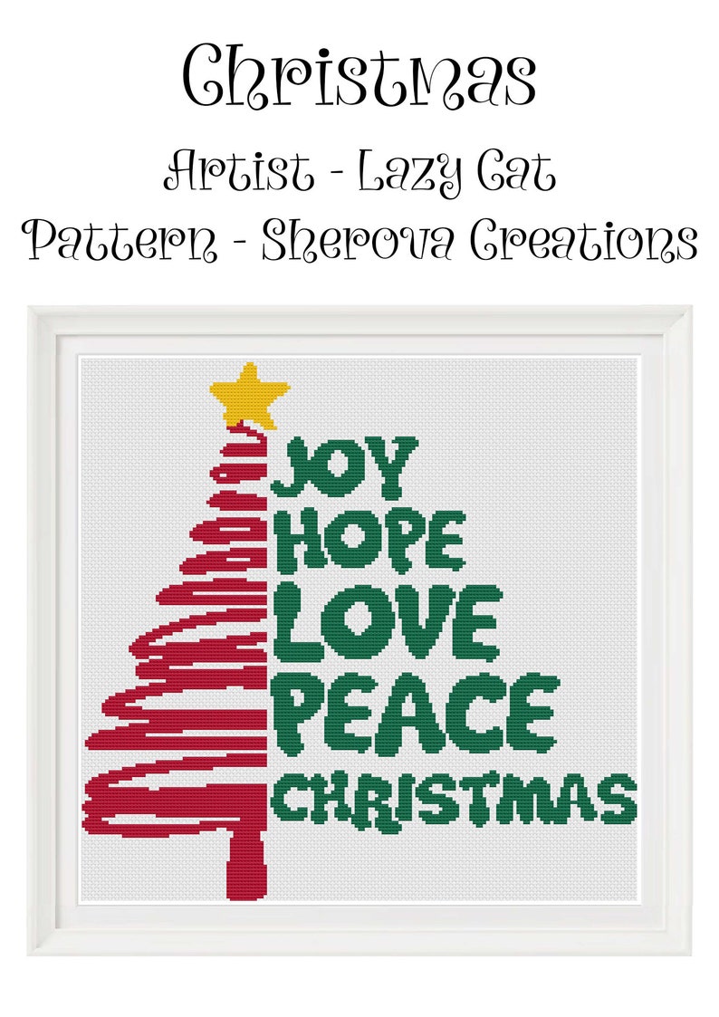 Christmas Joy Hope Love Peace Tree Cross Stitch Pattern, Holiday Cross ...