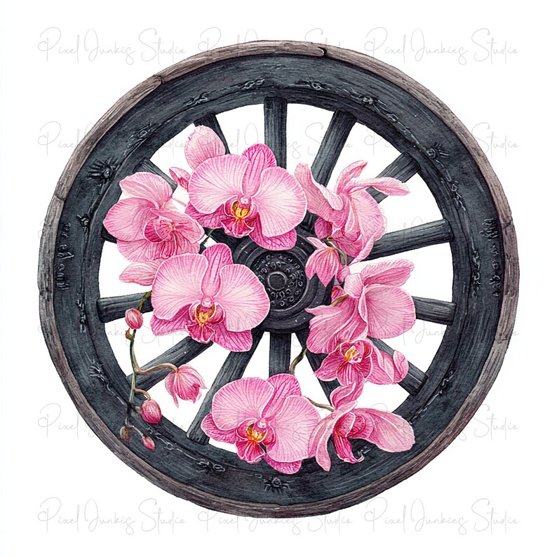 Watercolor Floral Wheel Clipart Bundle: Floral Graphics (JPG, PNG on ...