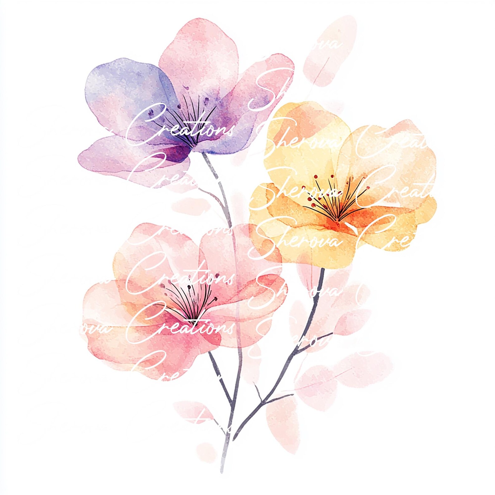 Watercolor Flower Clipart Bundle, Floral Wall Art (JPG) - Etsy