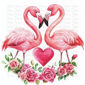 Watercolor Flamingo Clipart Bundle: Cottagecore Valentine Graphics (JPG ...