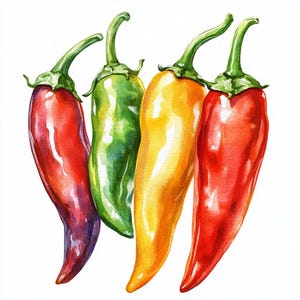 Chilli Clipart Bundle, Wall Art, Printable Watercolor, High Quality JPG ...