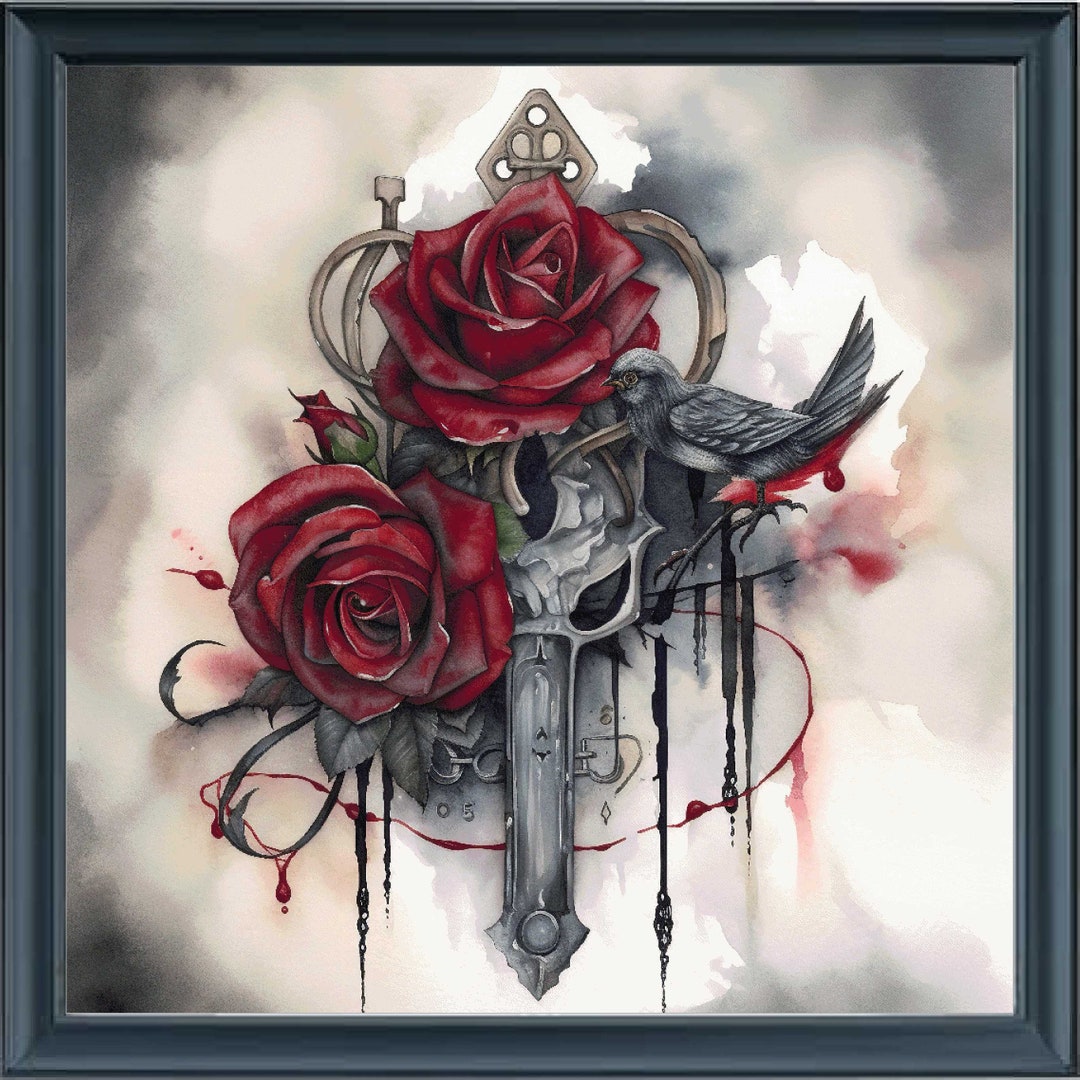Gothic Rose Raven Cross Stitch Pattern: Dark Fantasy Full Coverage (PDF ...