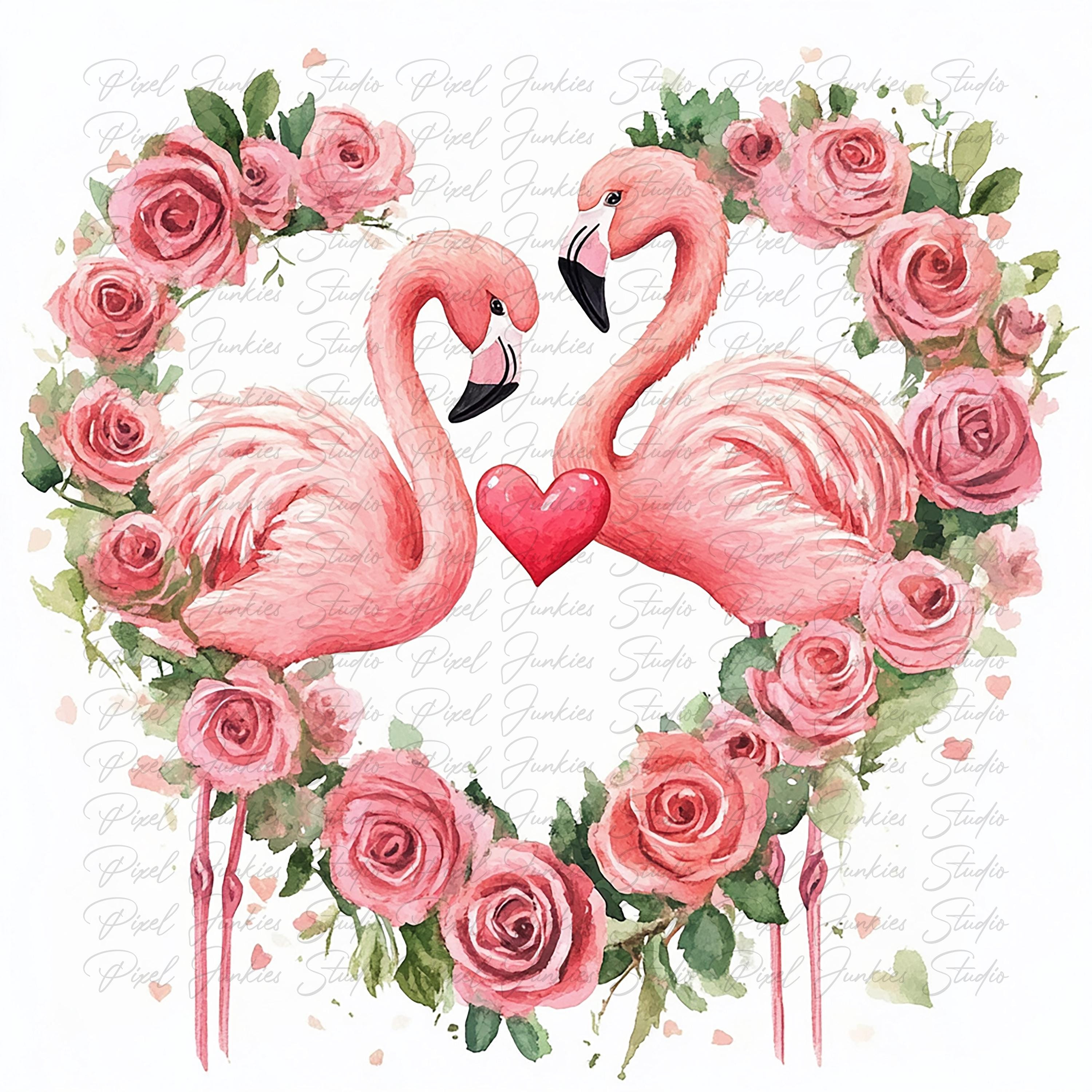 Watercolor Flamingo Clipart Bundle: Cottagecore Valentine Graphics (JPG ...