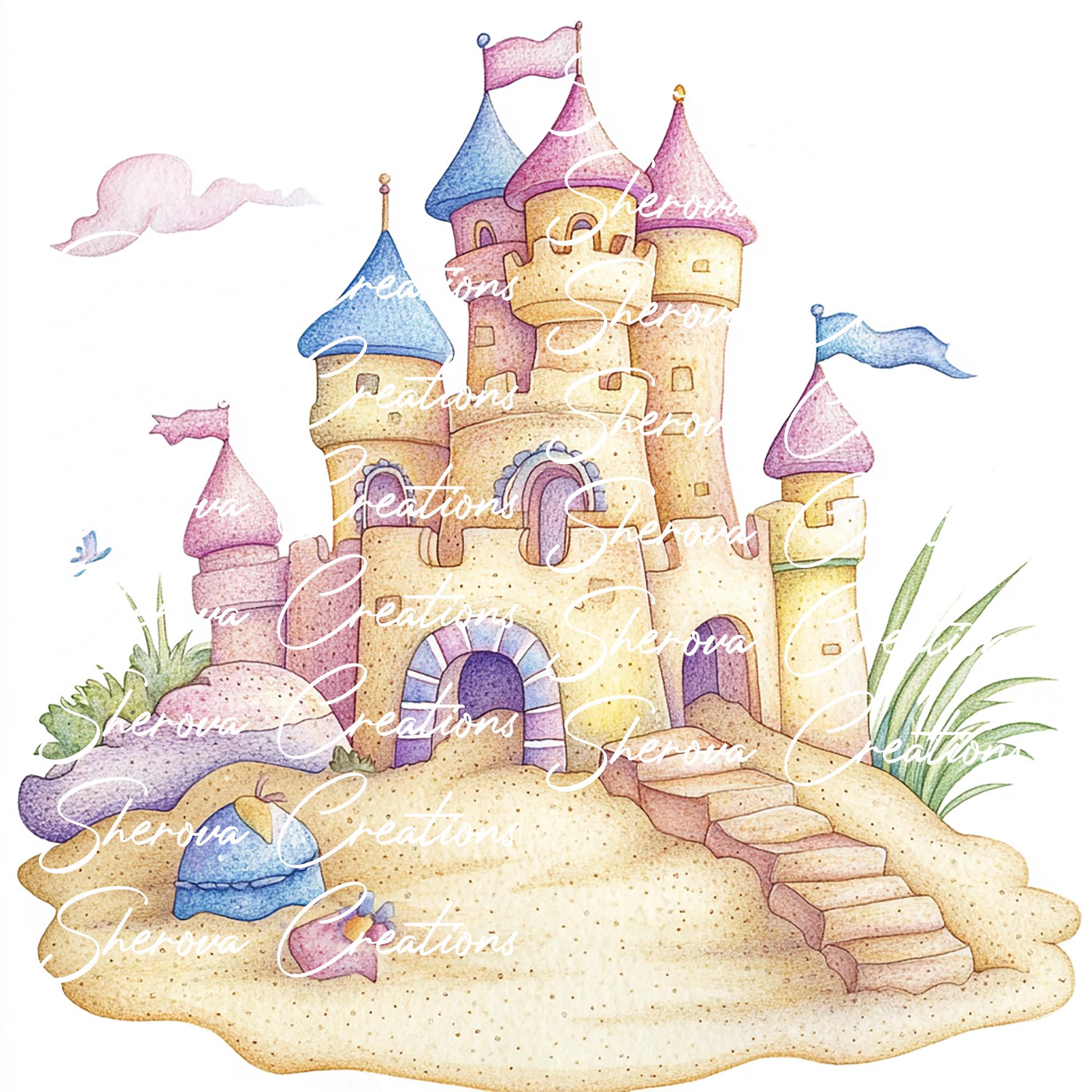 Sandcastle Clipart Bundle: Watercolor Beach Castle Art (JPG) - Etsy