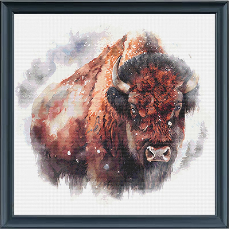 Winter Bison Cross Stitch Pattern Full Coverage 350x350 - Etsy