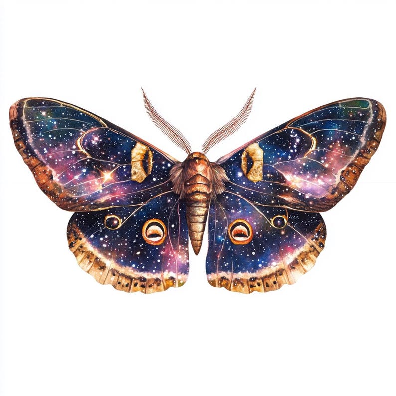 Watercolor Celestial Moth Clipart Bundle: Cosmic Galaxy Images (JPG ...