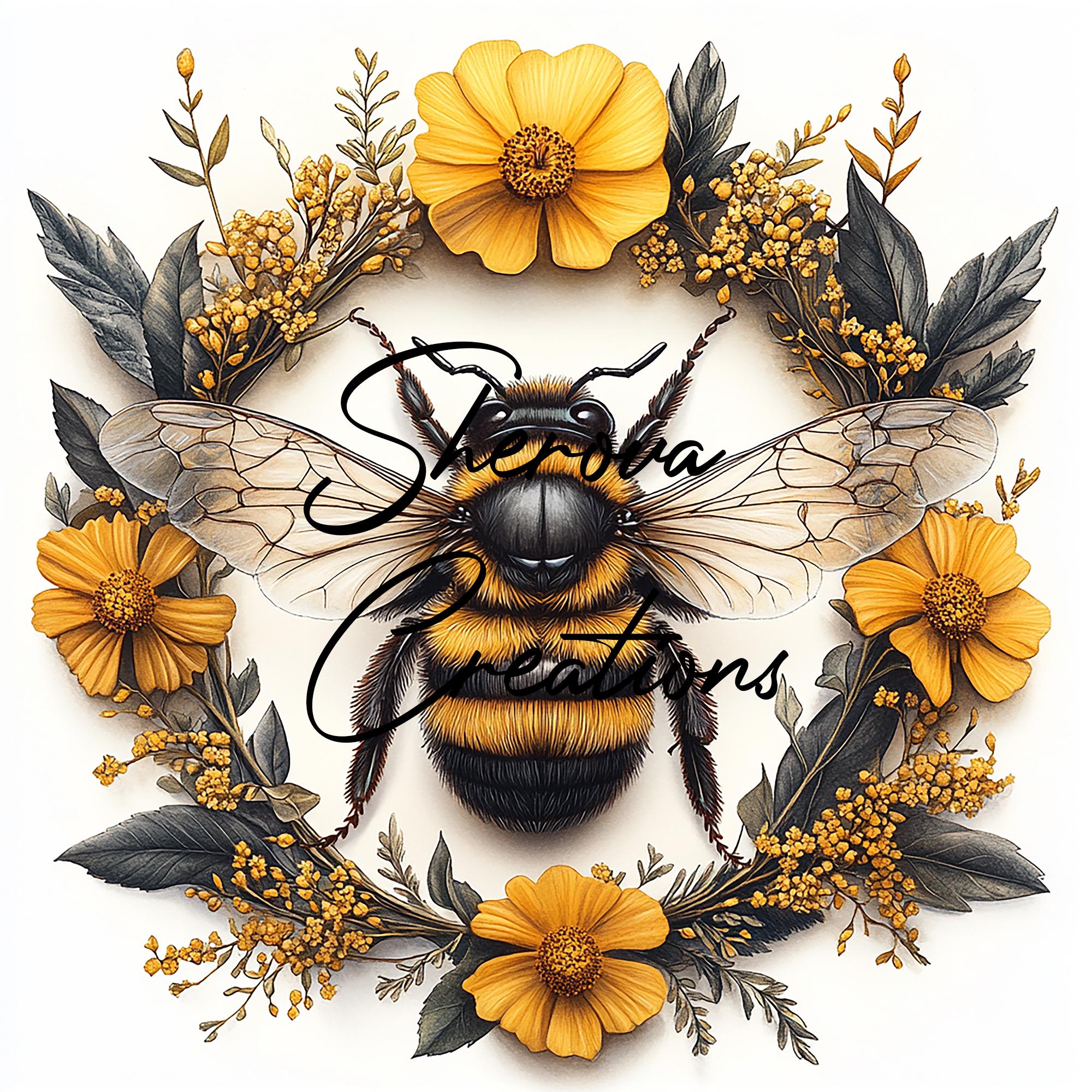 Floral Bumblebee Clipart Bundle: Watercolor JPG Images (digital ...