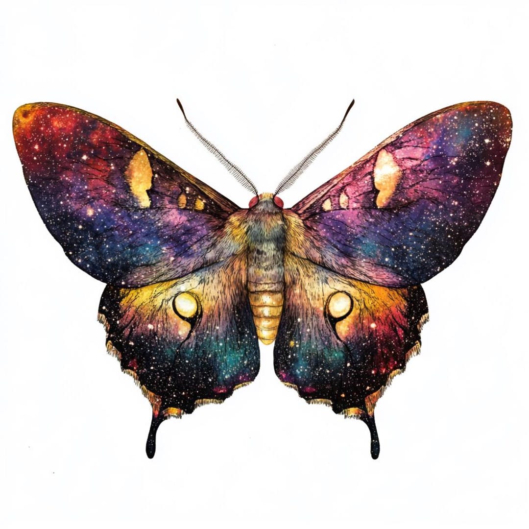 Watercolor Celestial Moth Clipart Bundle: Cosmic Galaxy Images (JPG ...