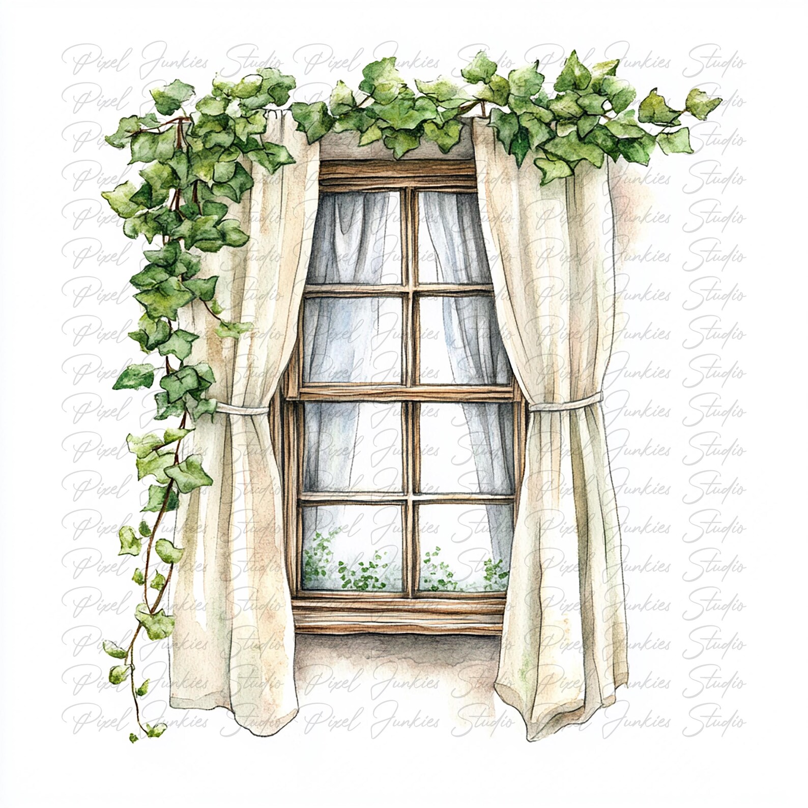 Watercolor Cottage Window Clipart Bundle: Cottagecore Plant Images (JPG ...
