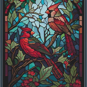 Stained Glass Cardinal Counted Cross Stitch Pattern ** Digital ...
