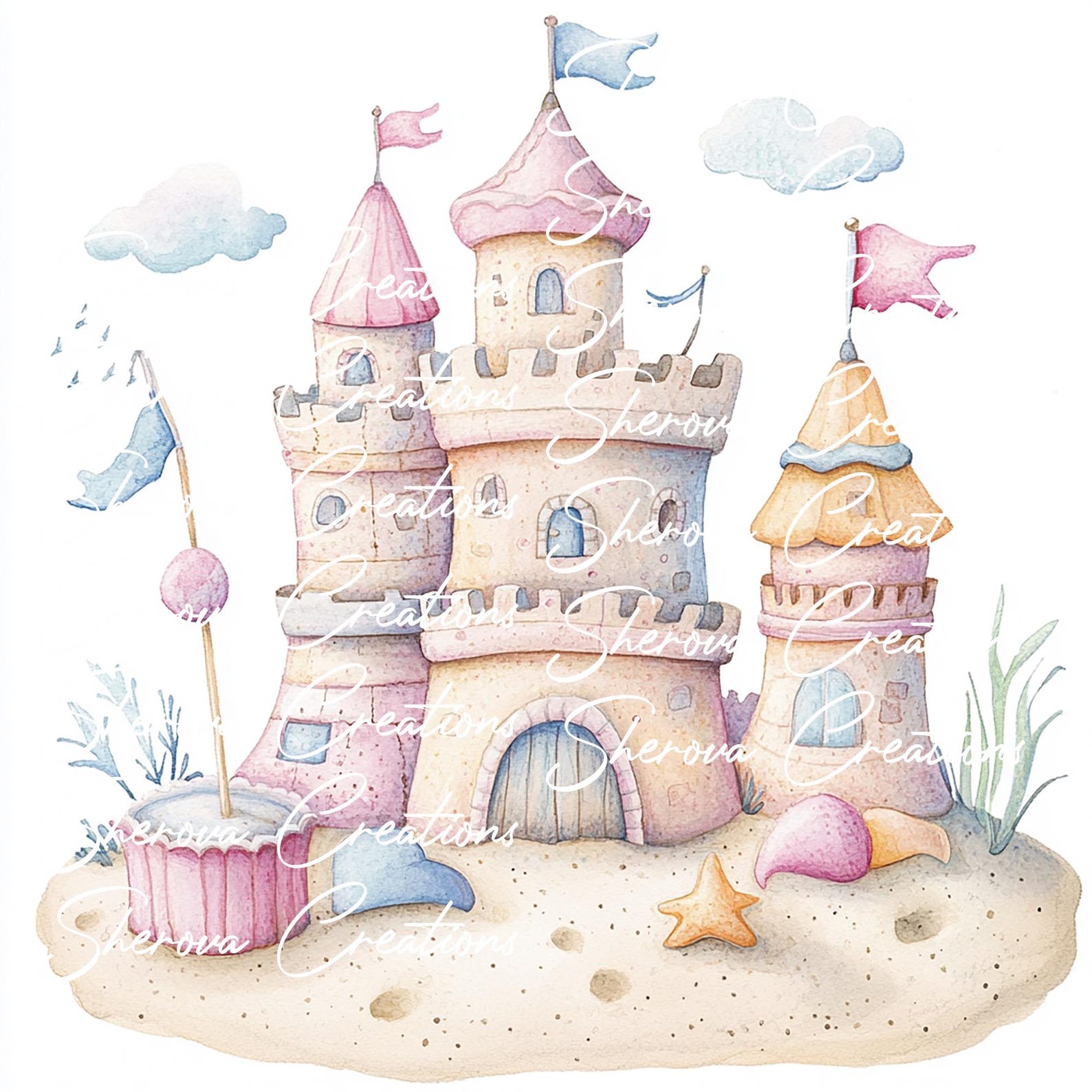 Sandcastle Clipart Bundle: Watercolor Beach Castle Art (JPG) - Etsy
