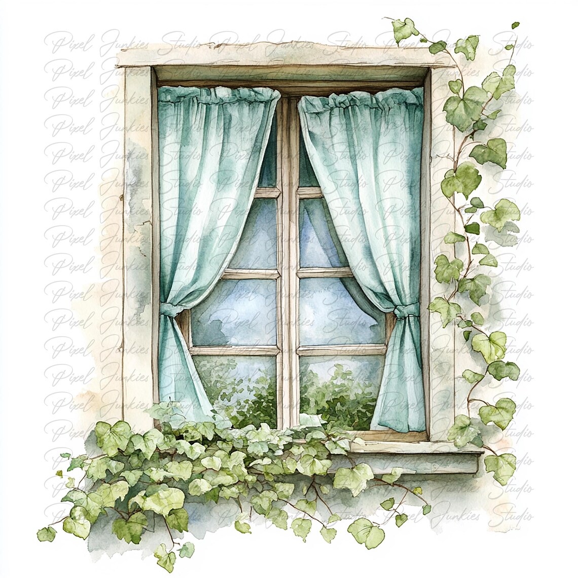 Watercolor Cottage Window Clipart Bundle: Cottagecore Plant Images (JPG ...