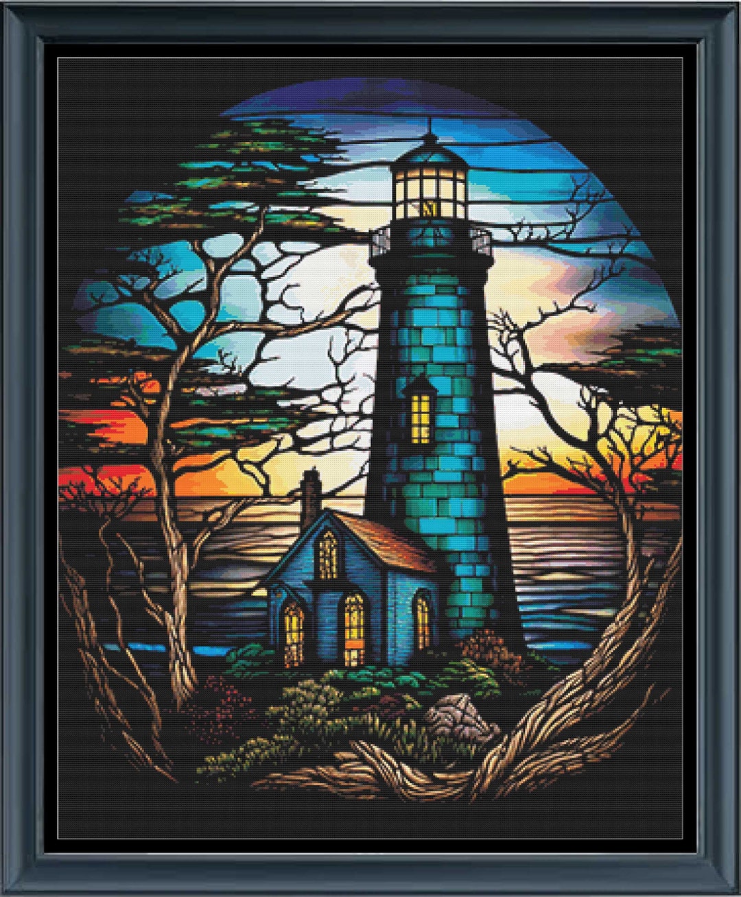 Stained Glass Lighthouse Cross Stitch Pattern | 3 Sizes | Counted Cross ...