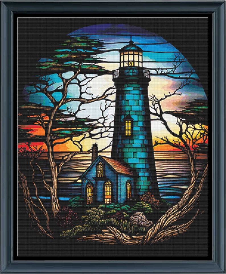 Stained Glass Lighthouse Cross Stitch Pattern 3 Sizes - Etsy