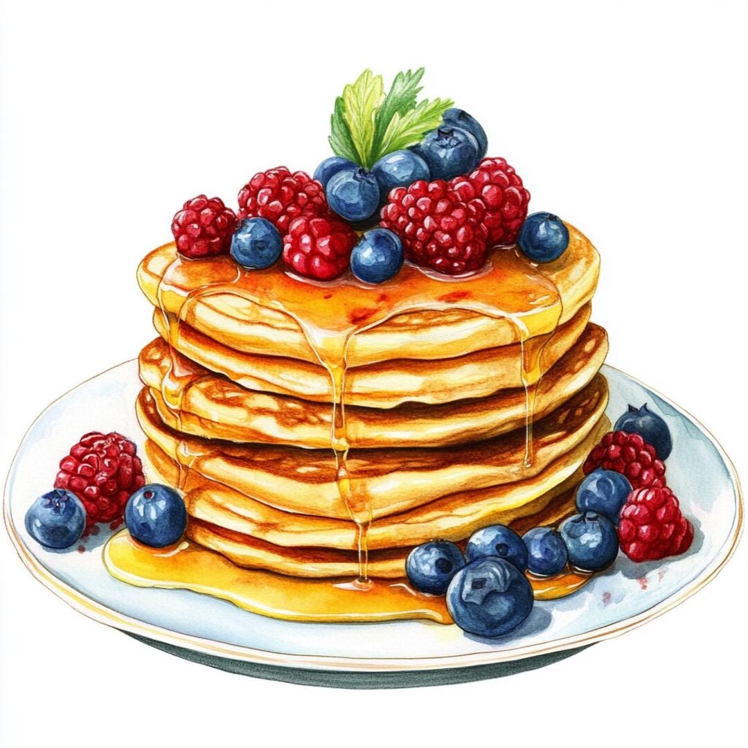 Watercolor Pancakes Clipart Bundle: Cottagecore Food Illustrations (JPG ...