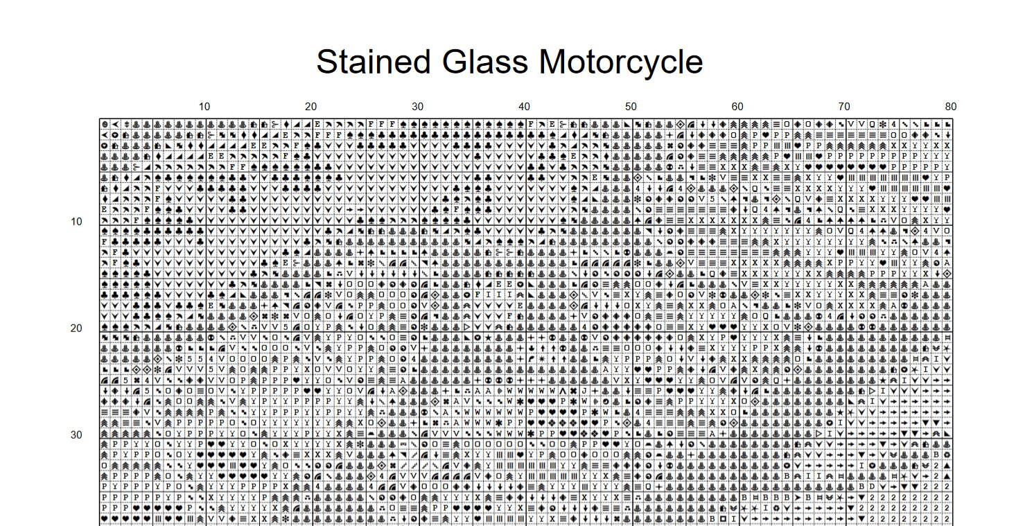 Stained Glass Motorcycle Cross Stitch Pattern 3 Sizes Full Coverage ...