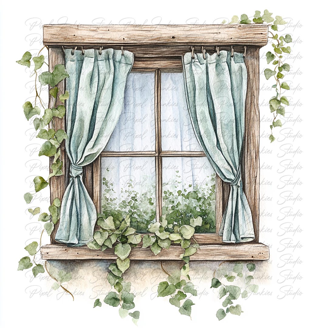 Watercolor Cottage Window Clipart Bundle: Cottagecore Plant Images (JPG ...