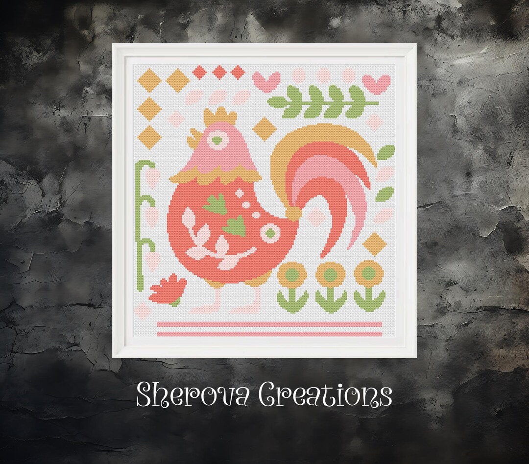 Rooster Folk Art Cross Stitch Pattern ** Digital | Printable ** - Etsy