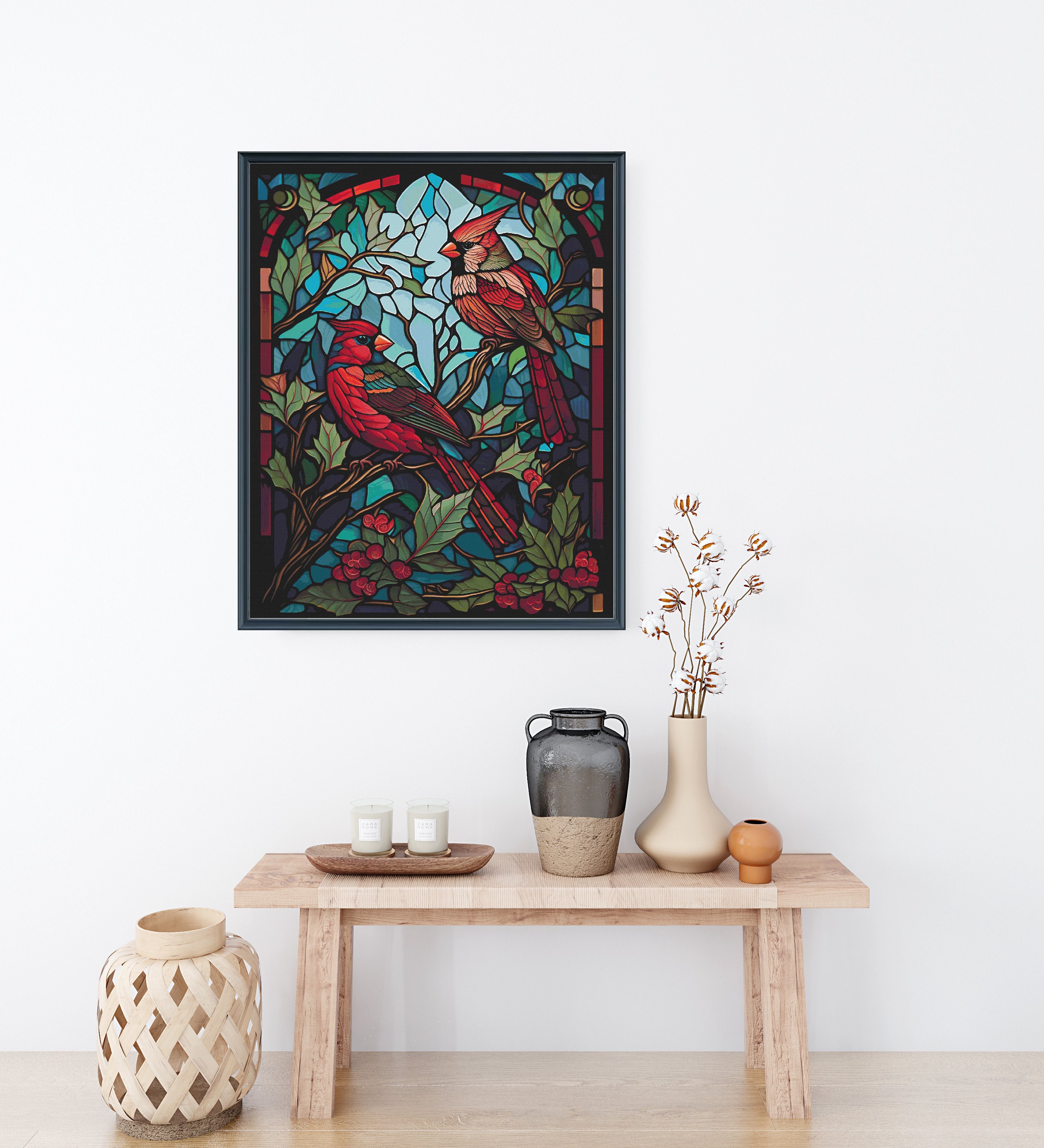 Stained Glass Cardinal Counted Cross Stitch Pattern ** Digital ...