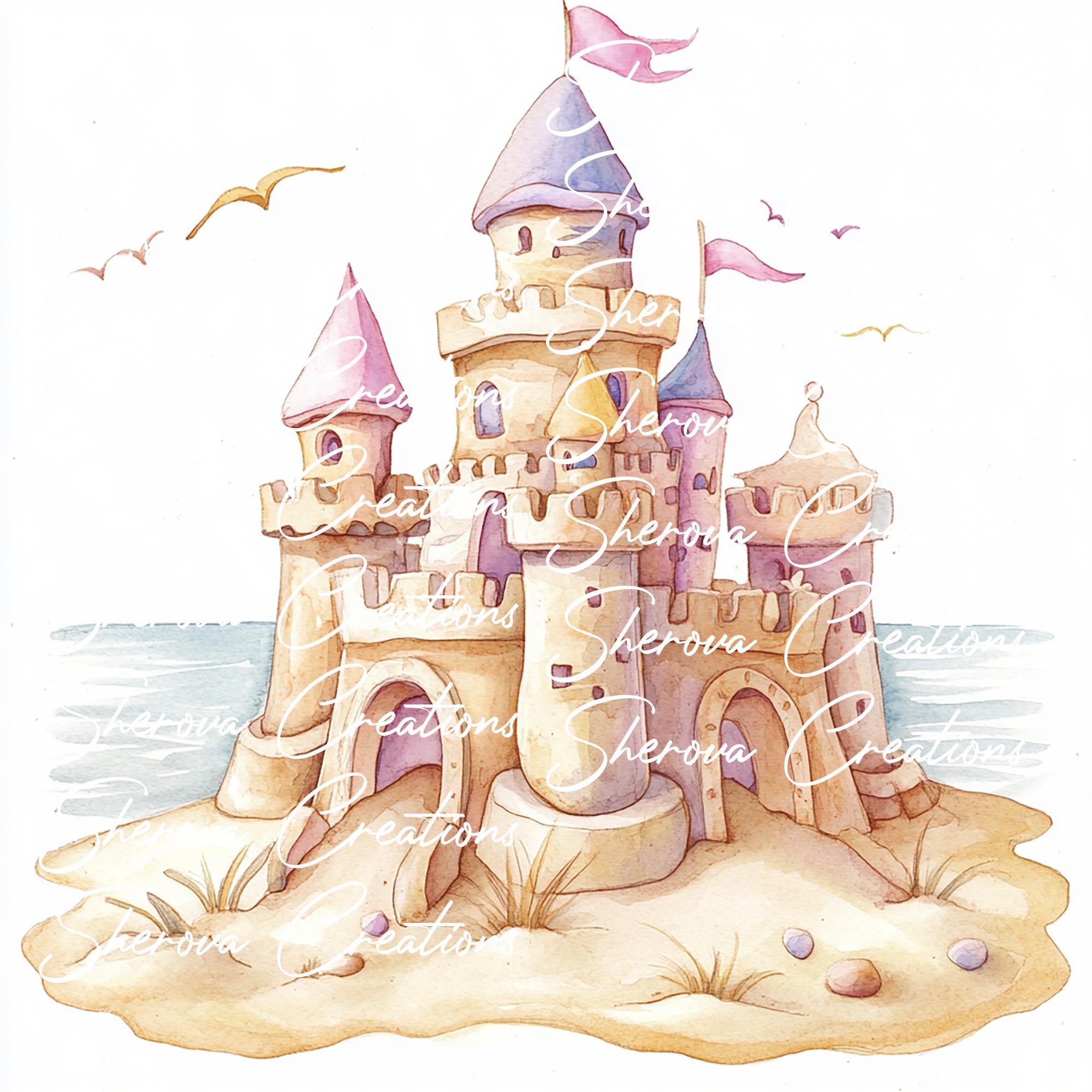 Sandcastle Clipart Bundle: Watercolor Beach Castle Art (JPG) - Etsy
