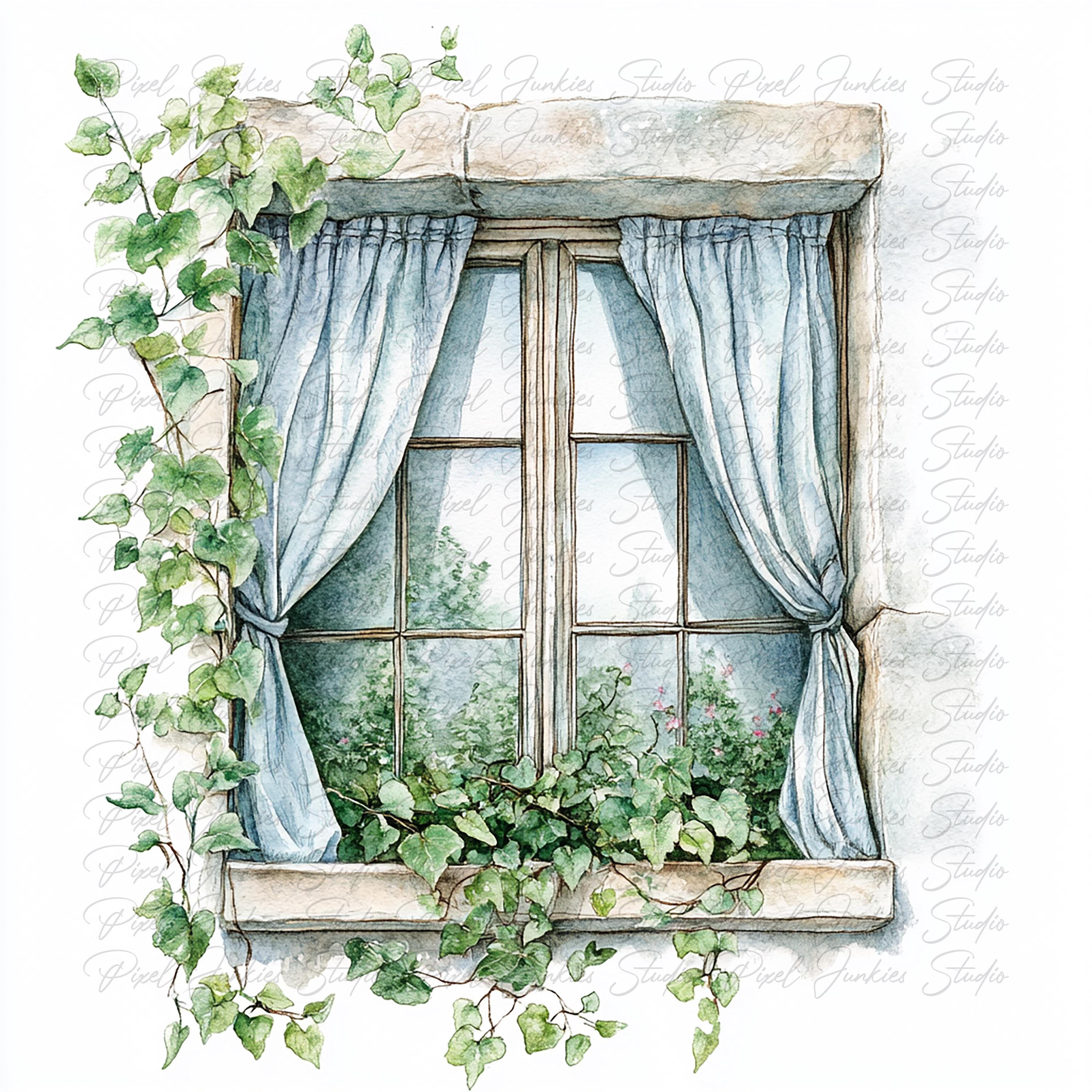 Watercolor Cottage Window Clipart Bundle: Cottagecore Plant Images (JPG ...