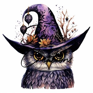 Watercolor Halloween Owl Clipart Bundle, Witch Hat (JPG) - Etsy