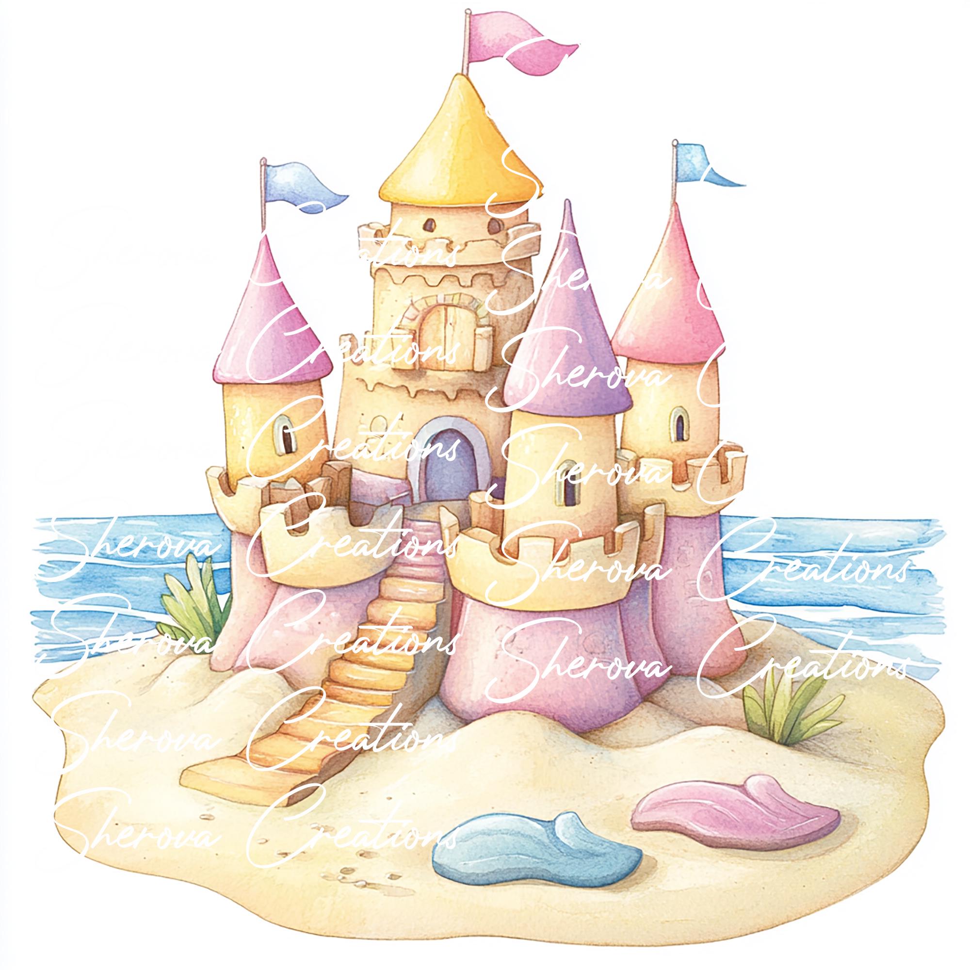 Sandcastle Clipart Bundle: Watercolor Beach Castle Art (JPG) - Etsy