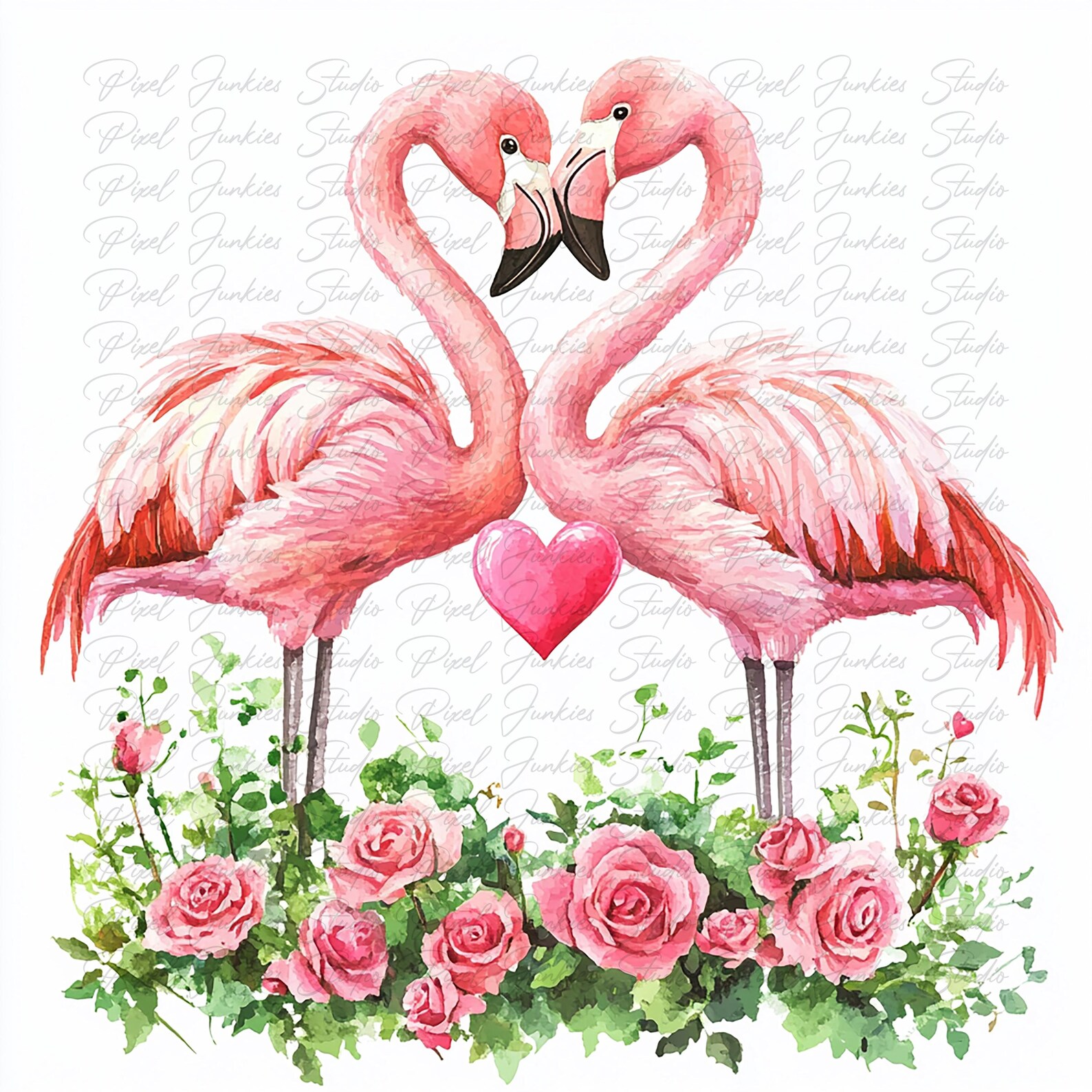 Watercolor Flamingo Clipart Bundle: Cottagecore Valentine Graphics (JPG ...